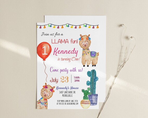 Llamas Birthday Invitation, Kids Birthday Party Template, A Whole Llama ...