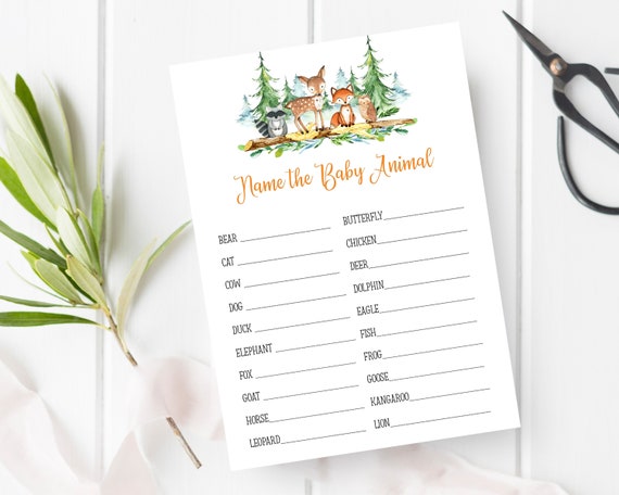Woodlands Name the baby animals Game, Woodland Animals, Baby Shower ...