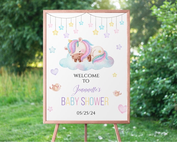 Unicorn Baby Shower Welcome Sign, Rainbow Unicorn Welcome Sign Template ...