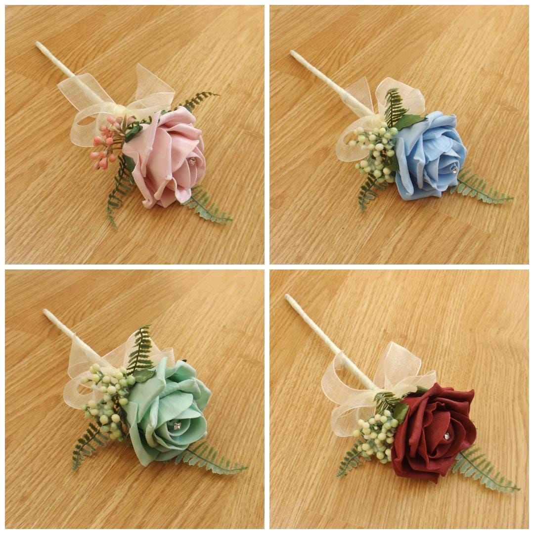 Artificial Flowergirl Wand - Rose With Fern and Berries, Bridesmaid ...