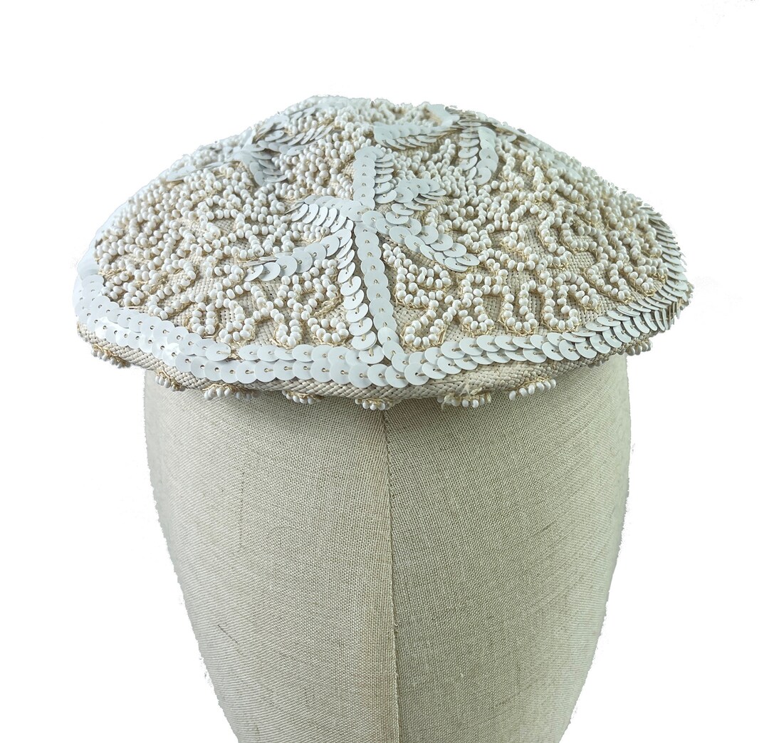 Vintage Ivory Beaded Sequin Fascinator by Joseph Magnin - Etsy
