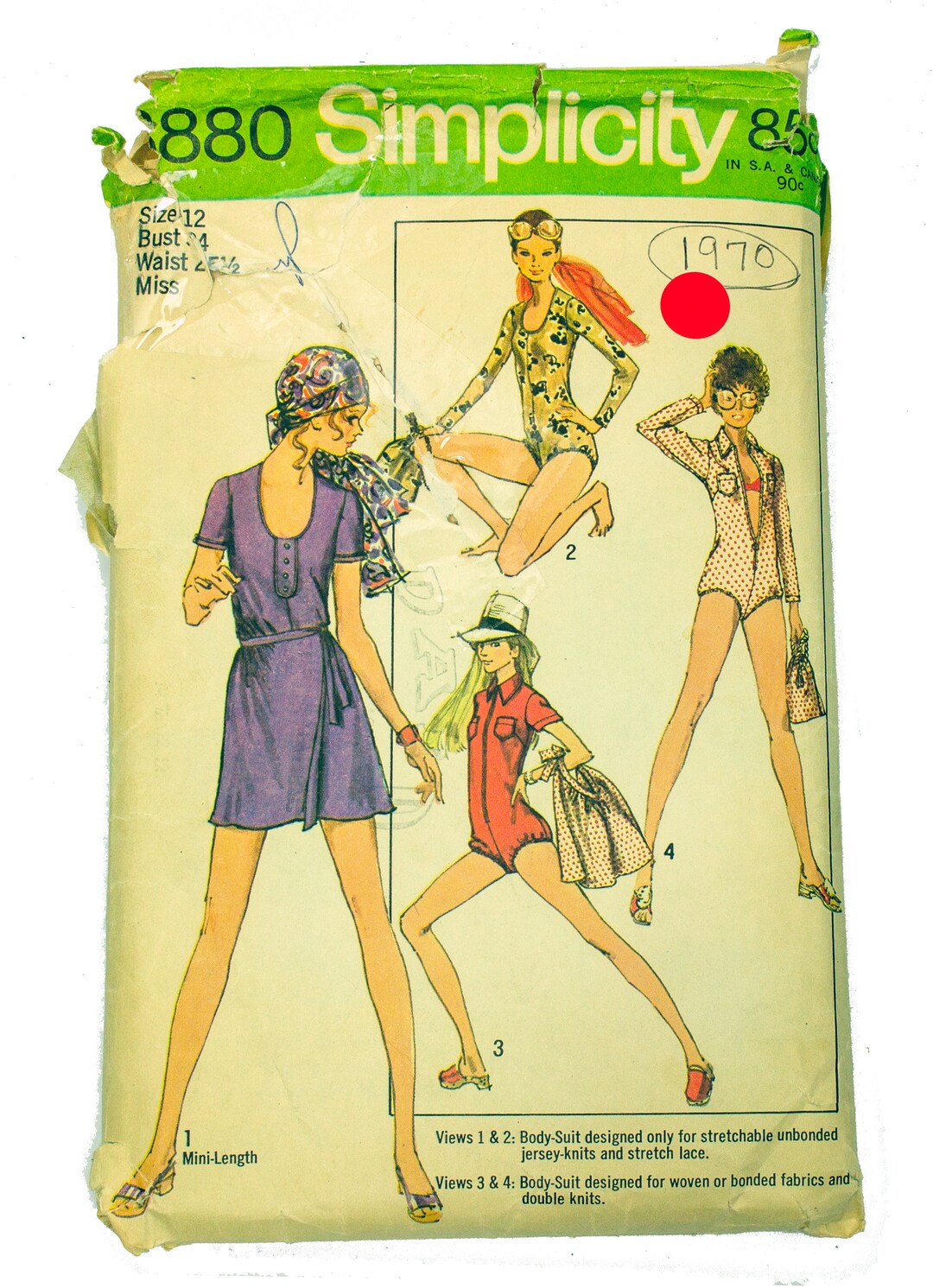 Simplicity 8880 Teen Body Suit, Mini Wrap Skirt and Bag Size 12 Bust 34 ...