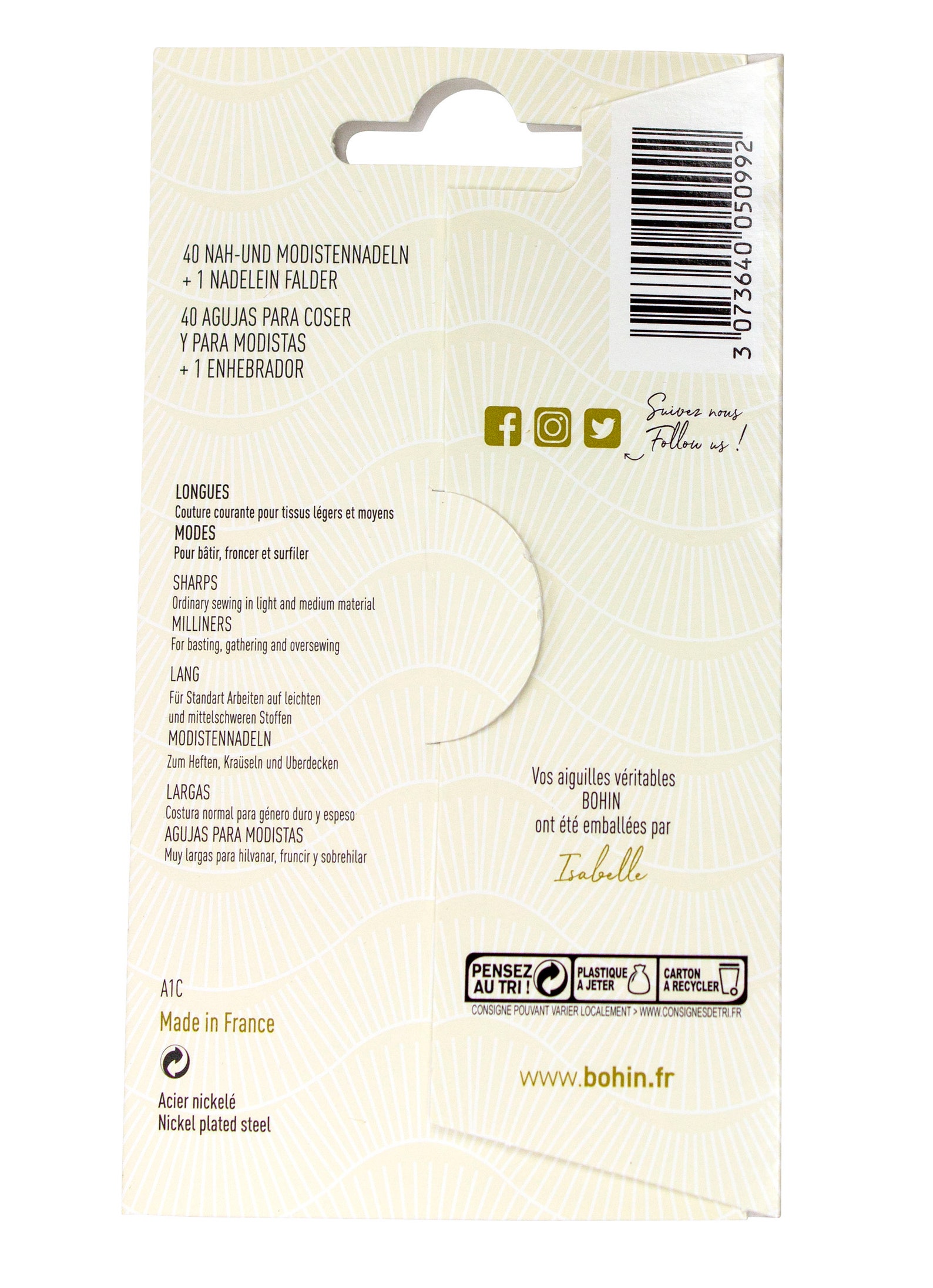 Bohin Needles Assorted Sizes Sharps & Milliners 40 Pieces | Etsy