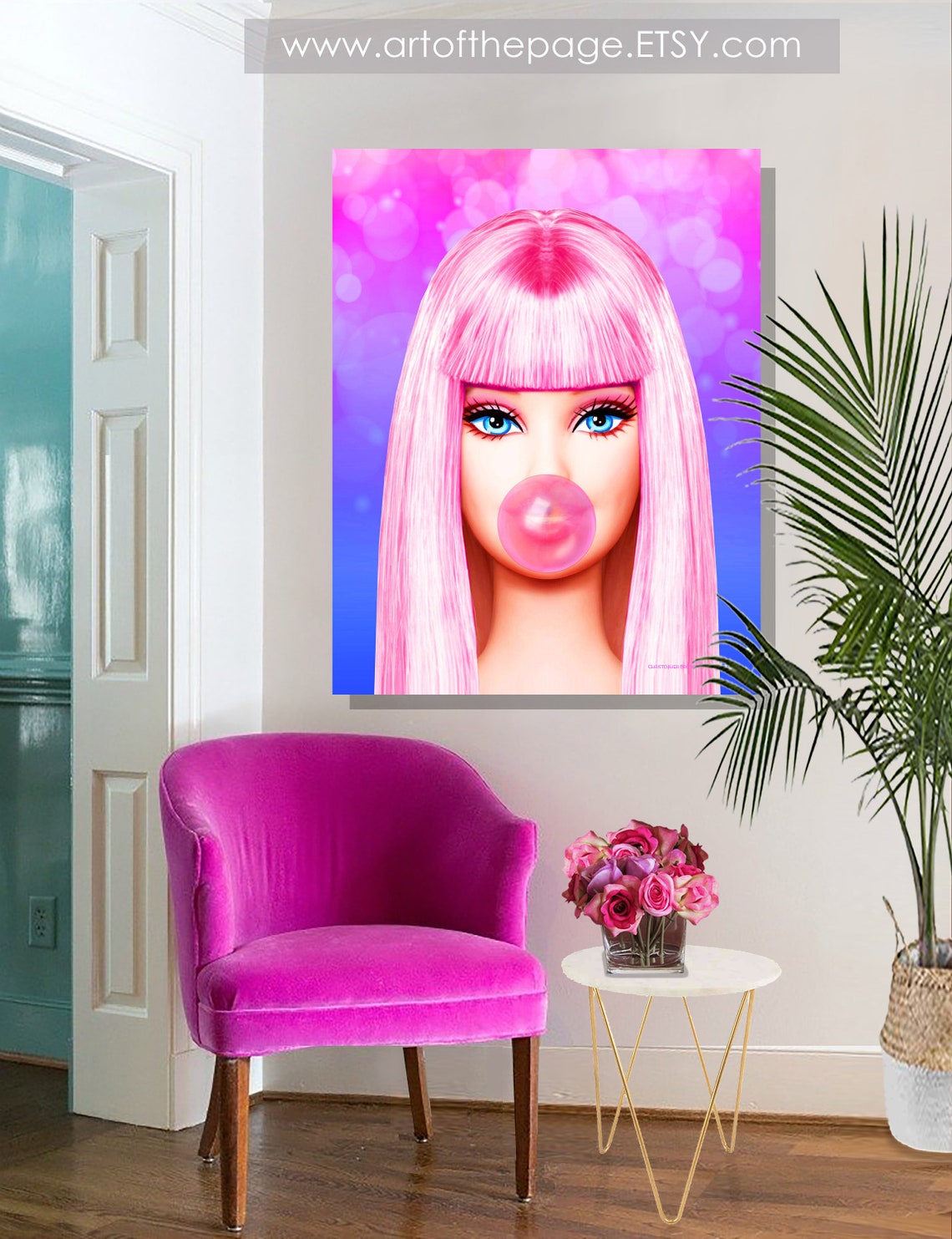 Barbie Print Bubble Gum Barbie Poster Andy Etsy