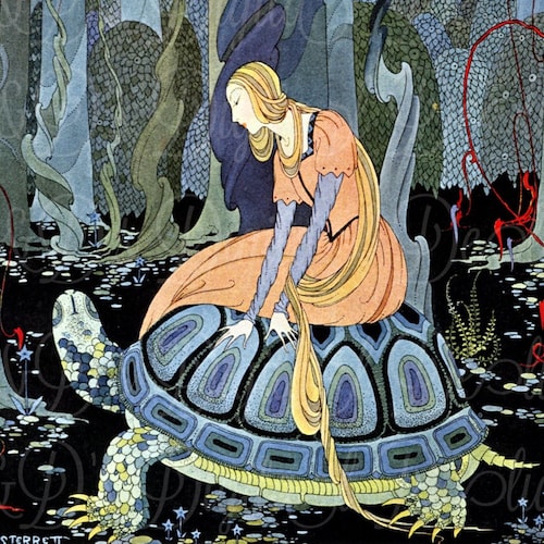 RARE. Princess on Turtle. Art DECO French Fairy Tale Digital - Etsy