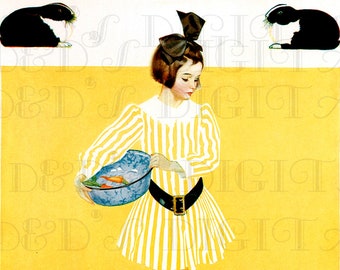 Vintage Image Retro Bunny Rabbit With Wheelbarrow Animals - Etsy