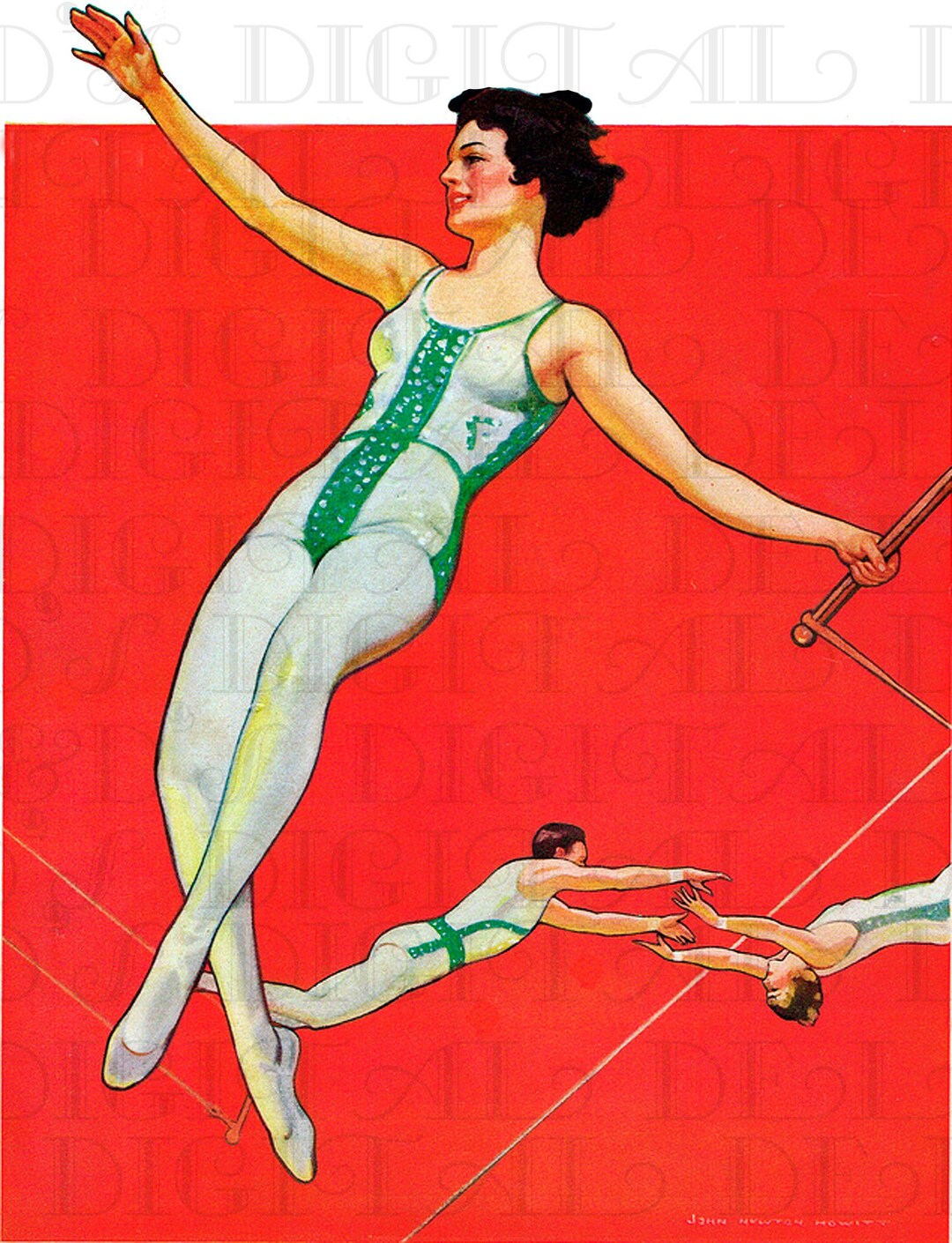 Antique CIRCUS Vintage Woman TRAPEZE Artist Illustration. Vintage ...