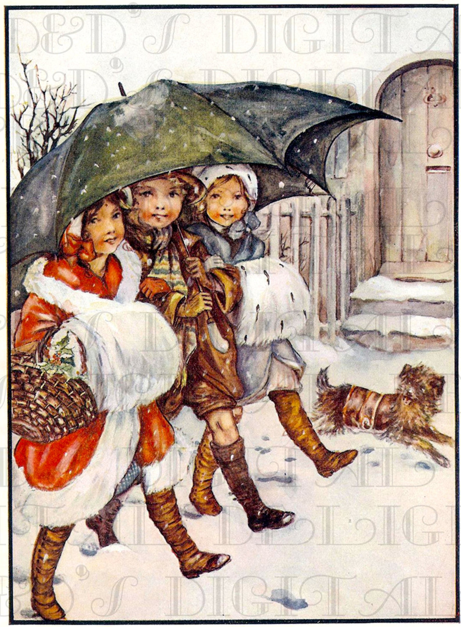 First SNOW. Digital VINTAGE Christmas Illustration. DIGITAL - Etsy