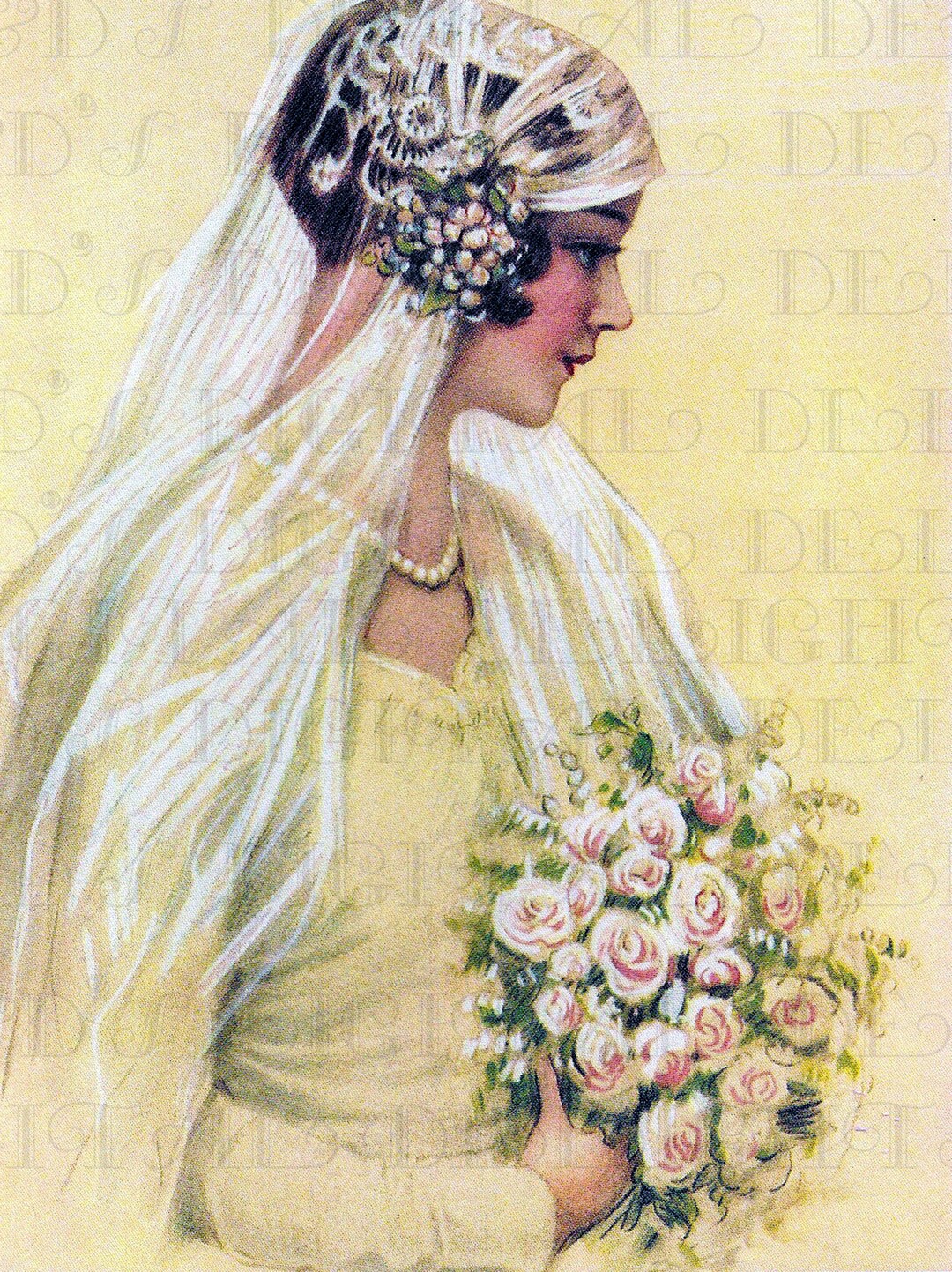 Demure Art Deco BRIDE. Art Deco VINTAGE Illustration. Flapperbride ...