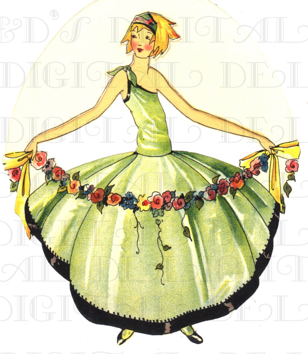 RARE 1920s Deco Flapper With Flower Garland. Digital Download. VINTAGE ...