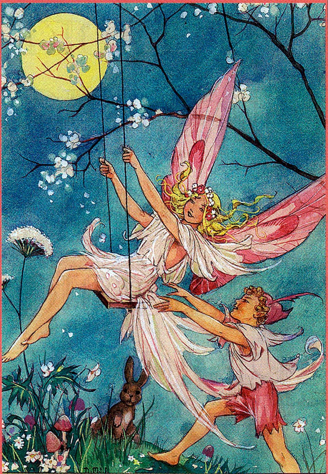 Vintage Fairy on Swing Illustration: Printable Whimsical Art (digital ...