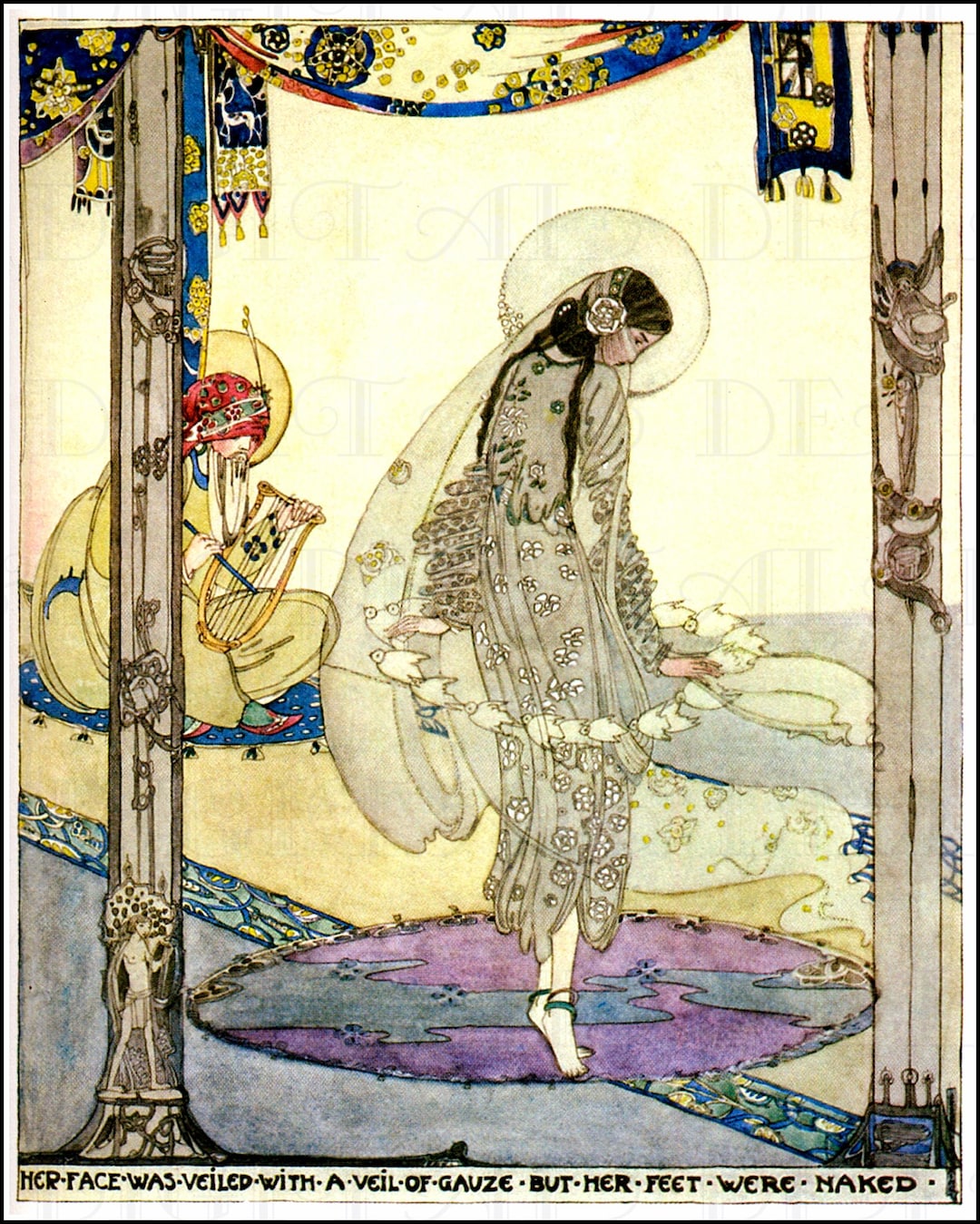 Jessie M. King Art Nouveau Print: Woman With Doves (digital Download ...