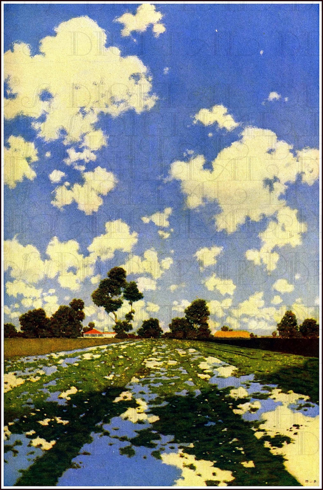 Marvelous Maxfield Parrish. Field, Sky and Cottage. Digital VINTAGE ...