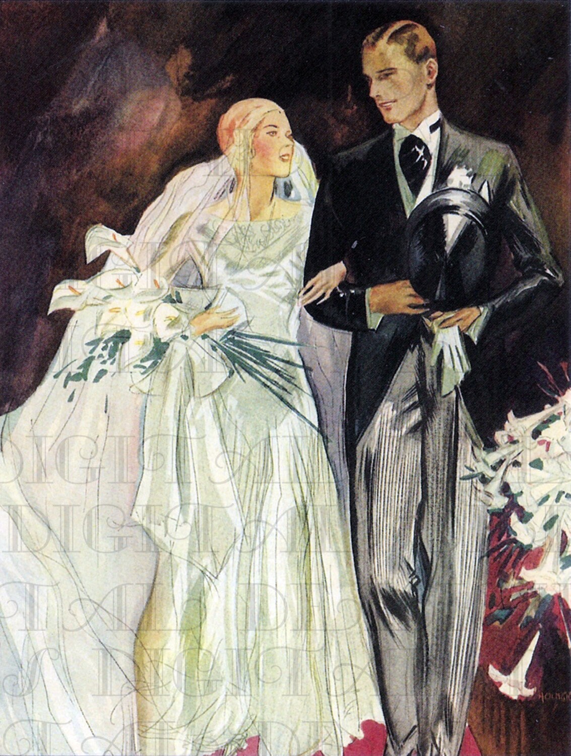 Vintage Bride Groom Illustration