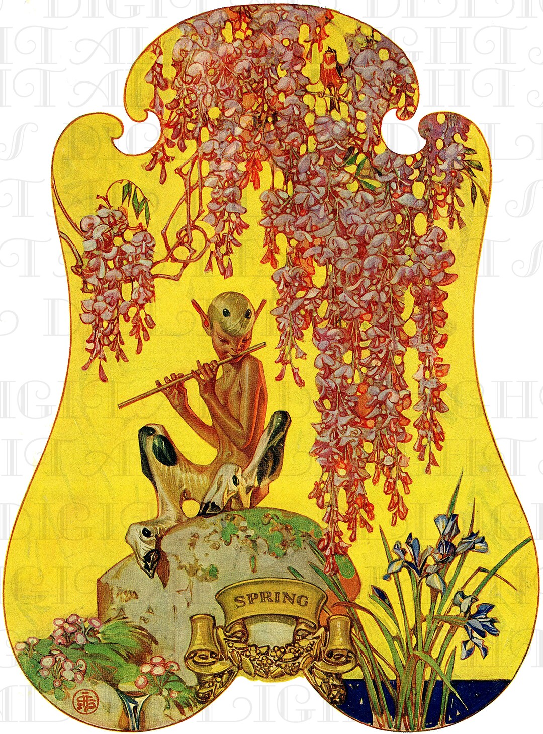 The Joys of SPRING!! Satyr! Vintage Illustration. Vintage Deco Digital ...
