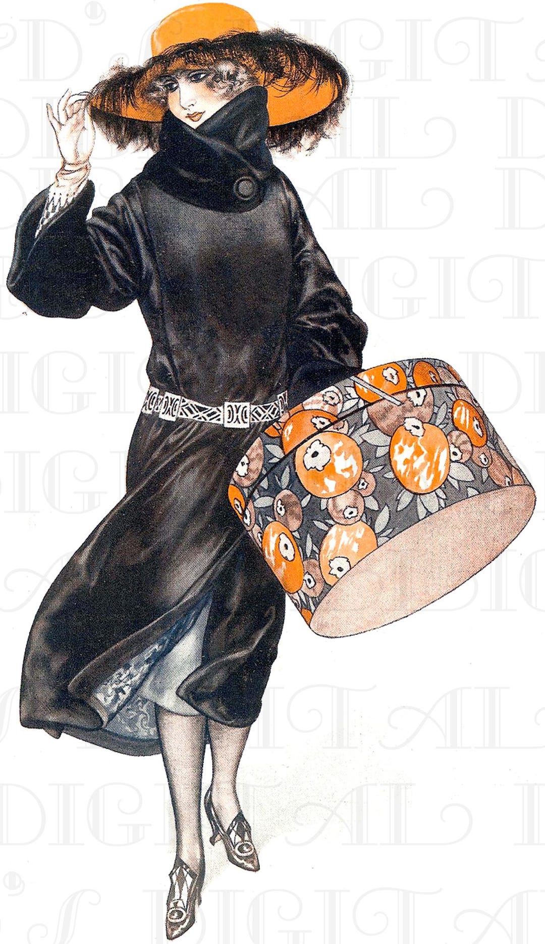 French FLAPPER Shopping! French Art DECO Vintage Illustration. Digital ...