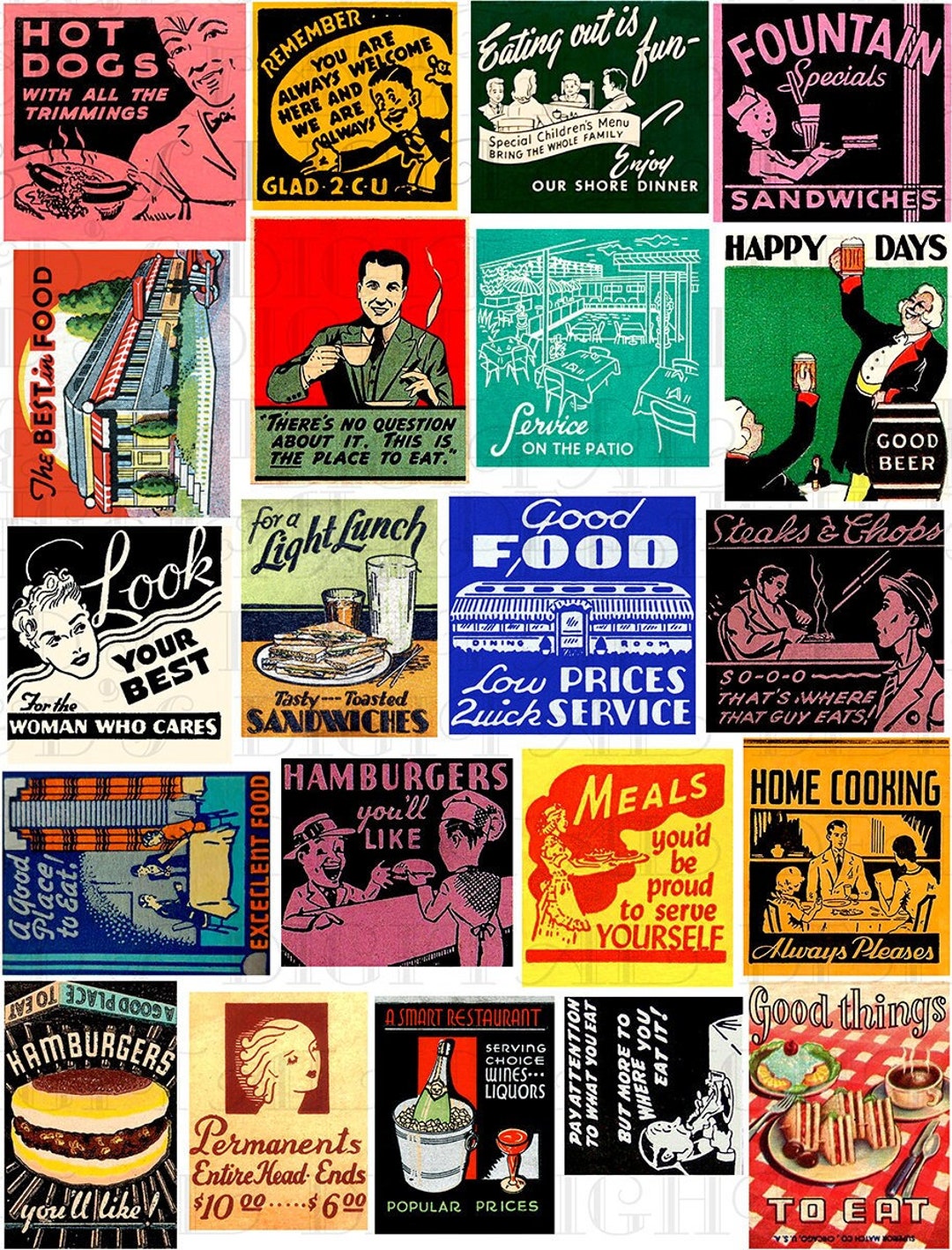 Classic MATCHBOOKS! Retro Mid-century Collage. Vintage DIGITAL Download ...