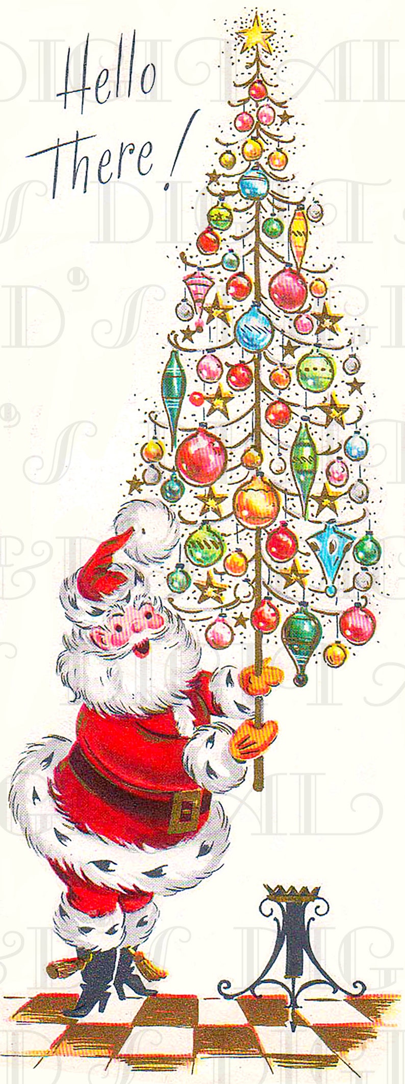 Mid Century Santa and Mod Tree Retro Mid Century Christmas Illustration ...