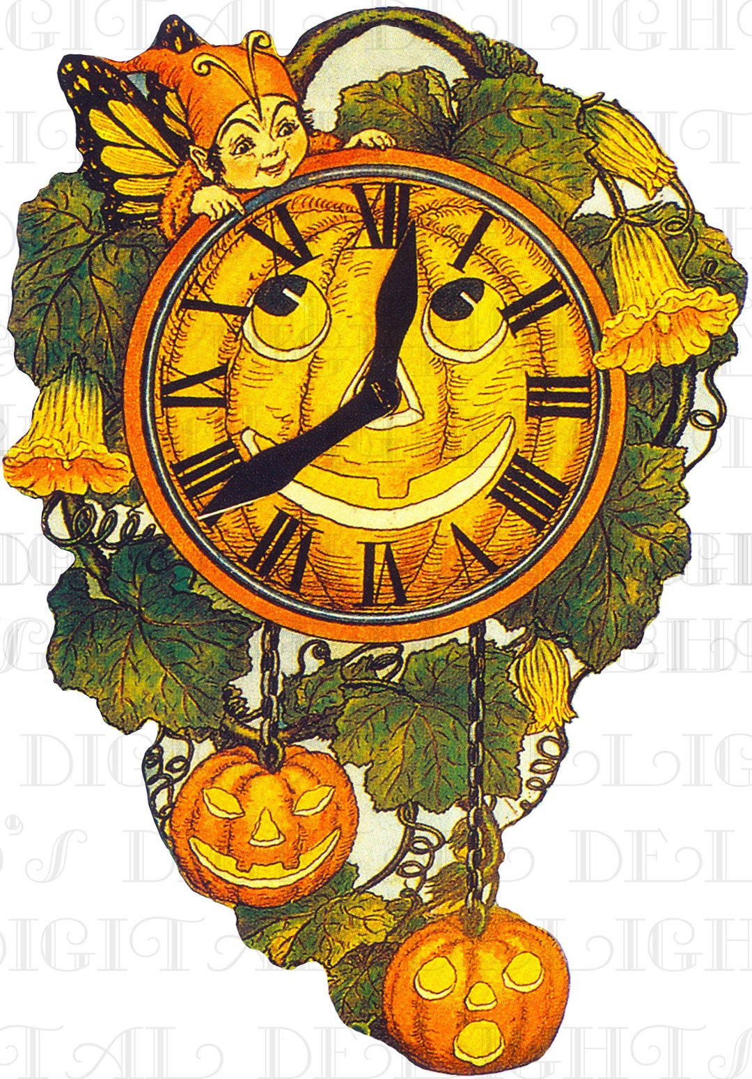 HALLOWEEN Clock and Elf Die Cut. Halloween Digital Download. Halloween ...