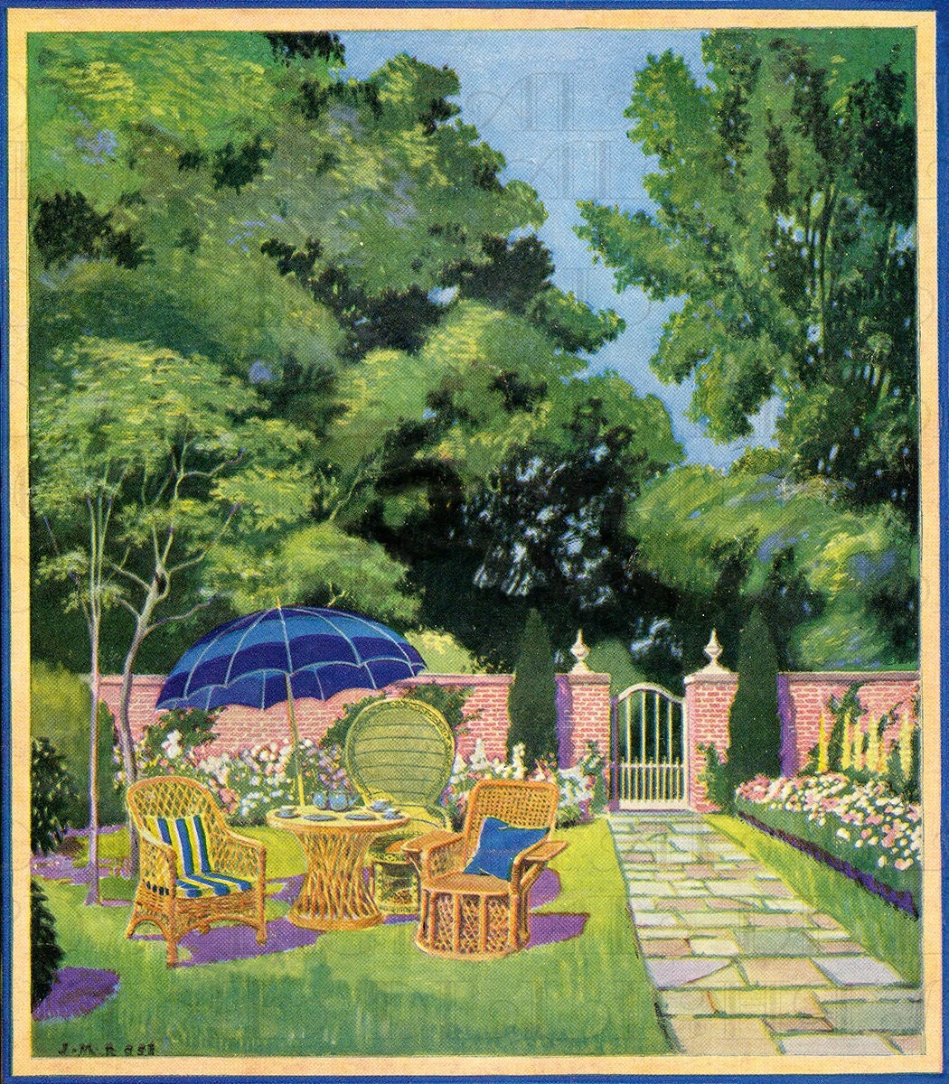 Vintage Garden Illustration: 1920s Patio Scene (digital Download) - Etsy