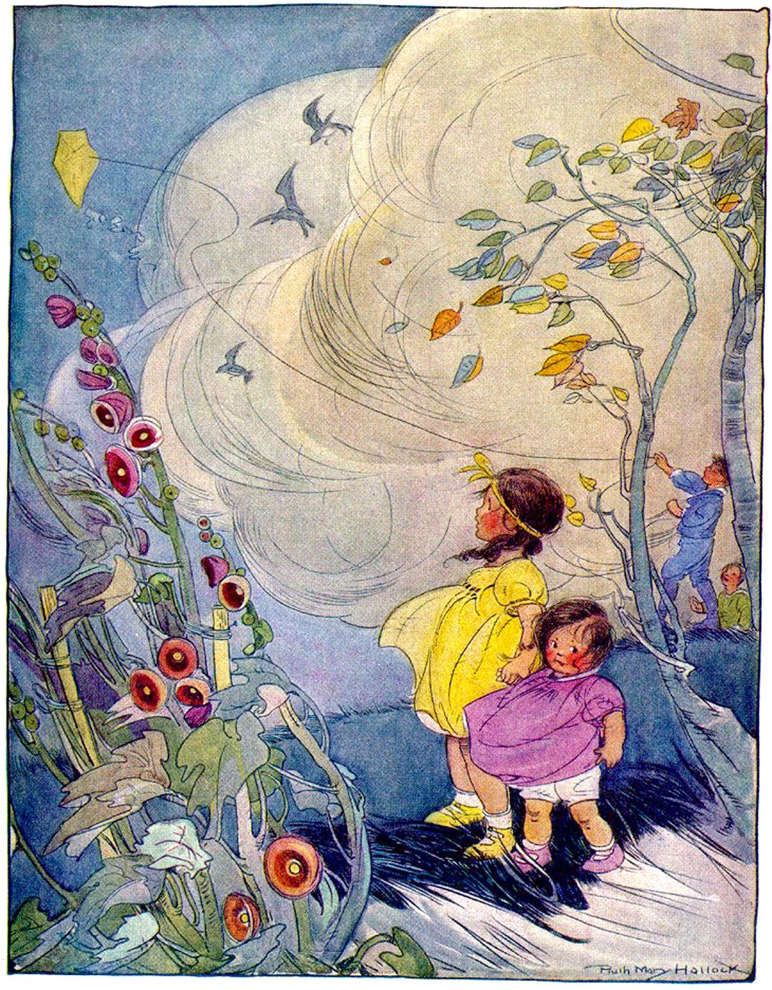 Vintage Children Illustration: Windy Day Art Print (digital Download - Etsy