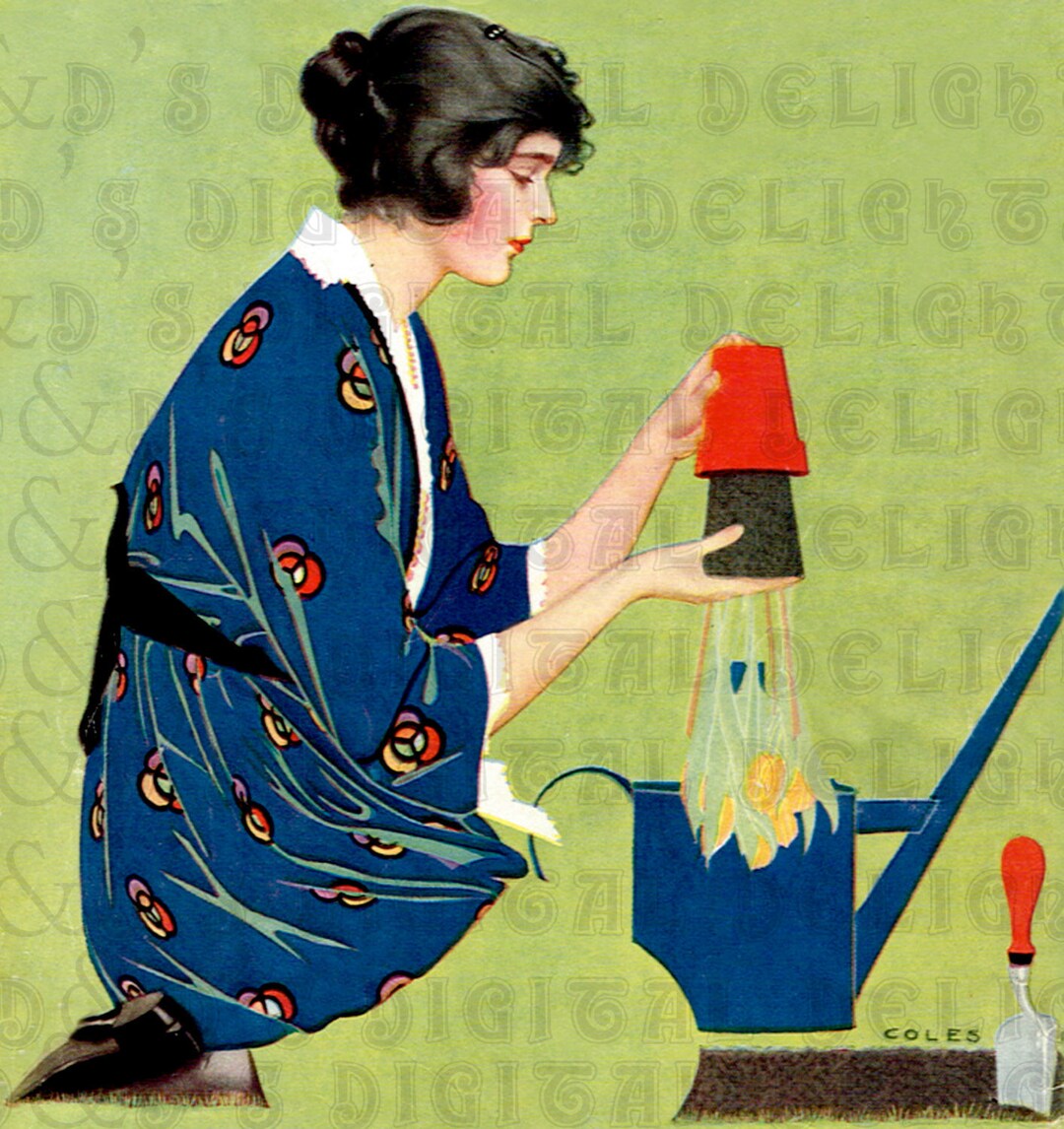 Potting A Plant. Art DECO Lady. GARDEN Vintage ILLUSTRATION. Vintage ...
