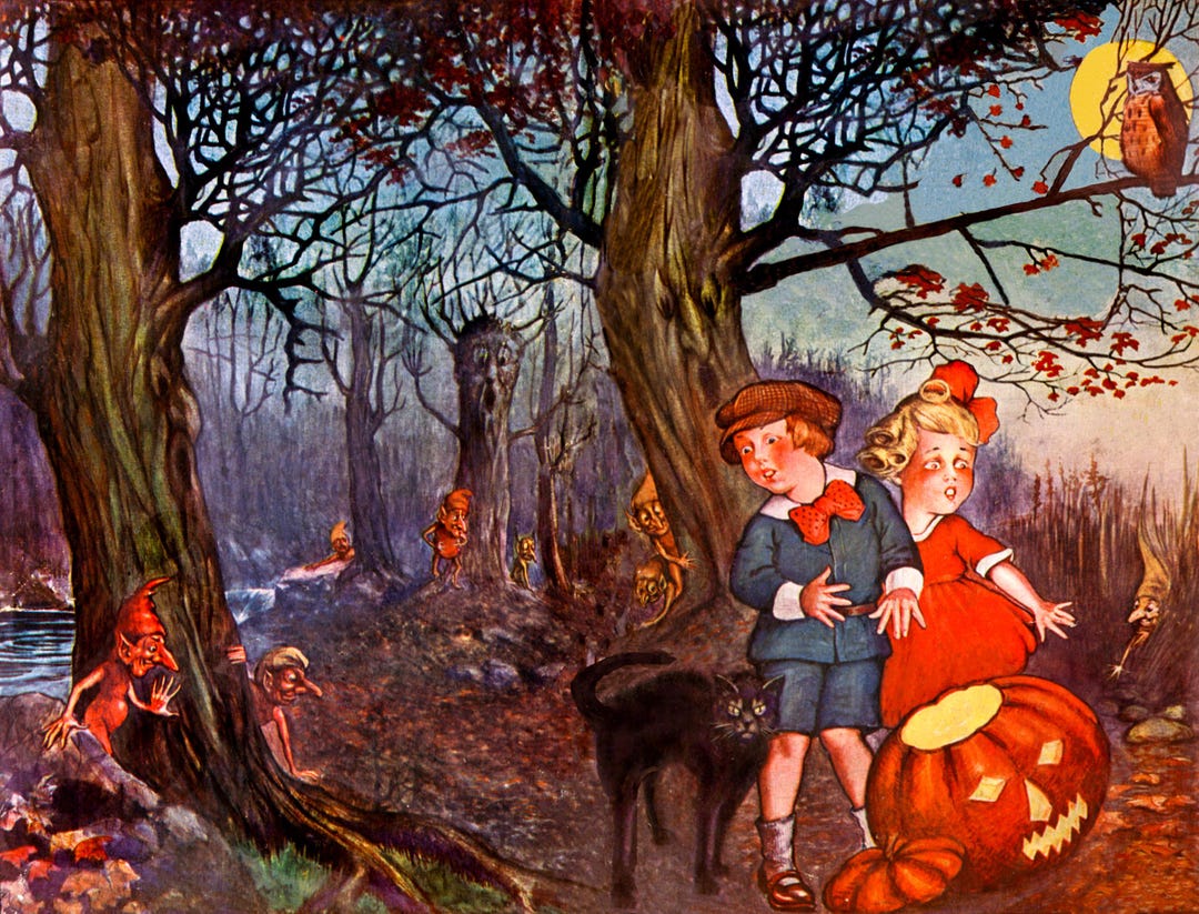 RARE! Bogie Book Vintage Halloween Illustration: Kids, Scary Trees and ...