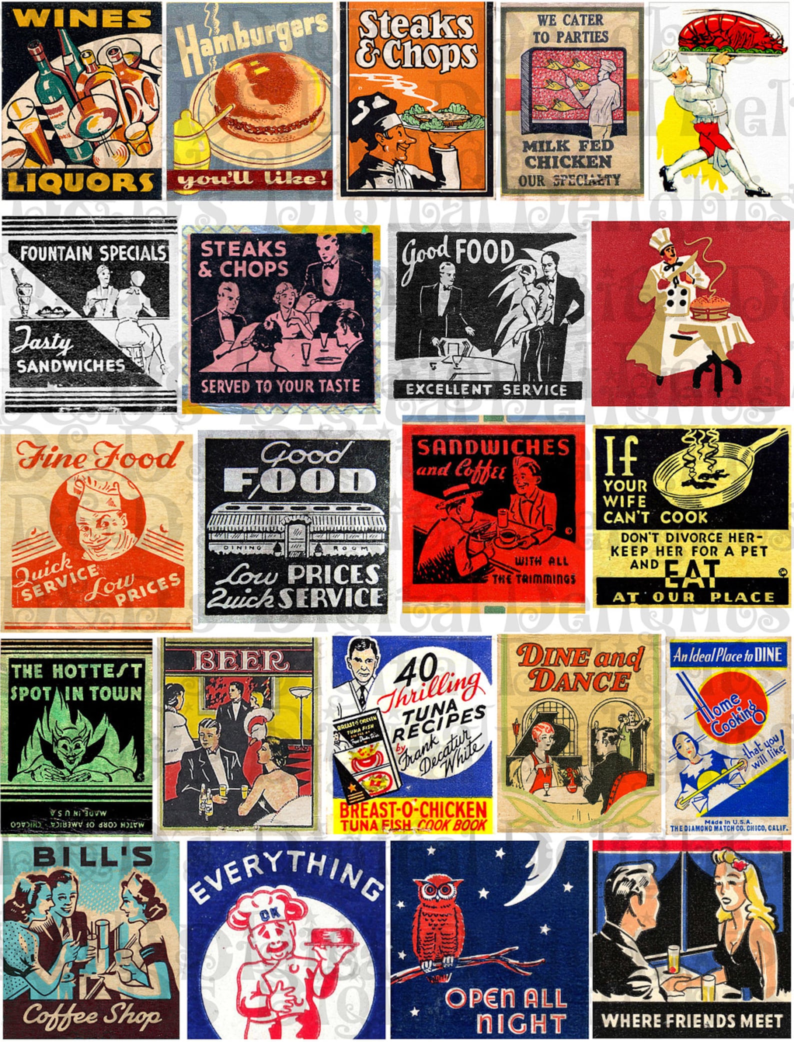 Classic MATCHBOOKS! Retro Mid-century Collage. Vintage DIGITAL Download ...