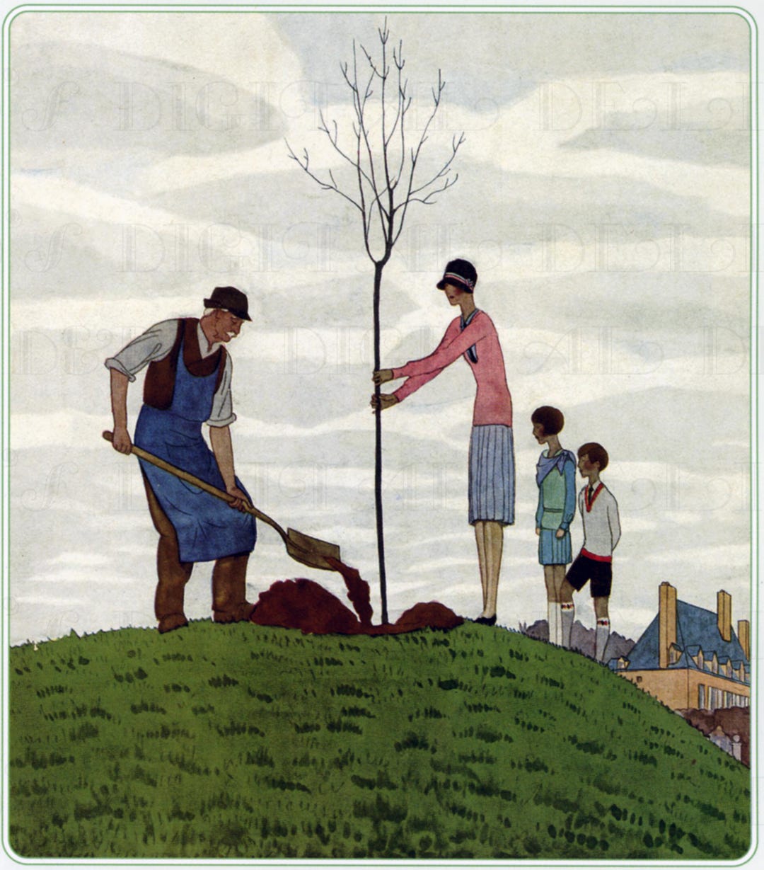 Flapper Plants Tree. Art Deco GARDEN Vintage ILLUSTRATION. Vintage ...