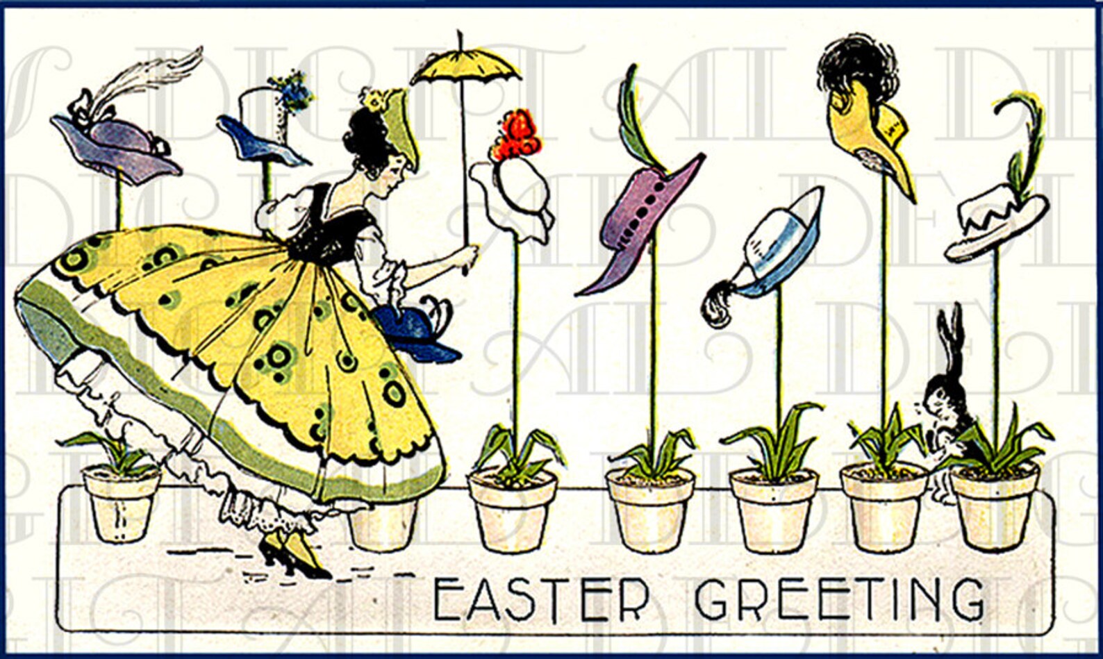 Growing EASTER Bonnets. VINTAGE Easter Illustration. DIGITAL Download ...