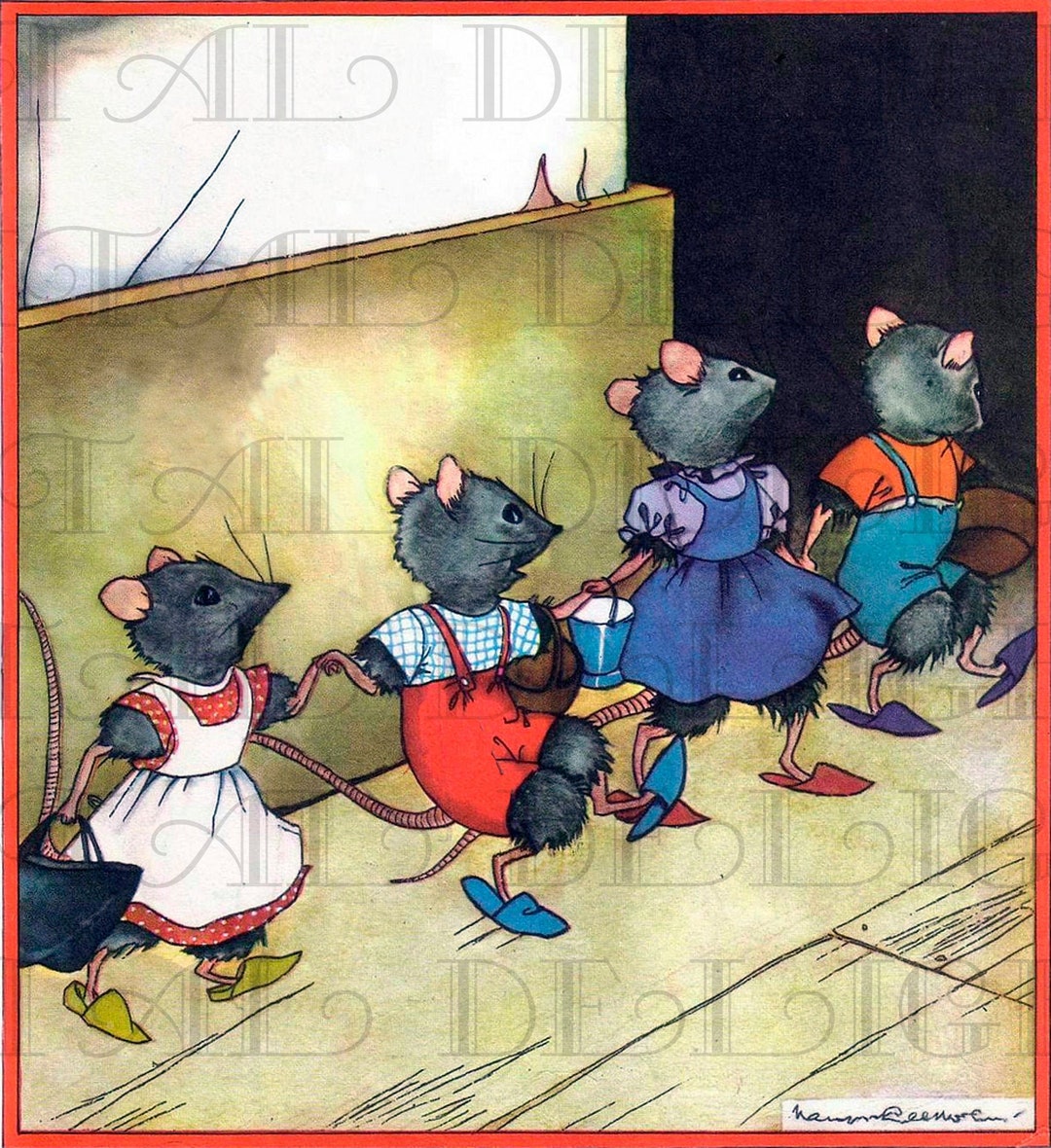 Adorable MOUSE Line Dance! Sweet Storybook VINTAGE Illustration ...
