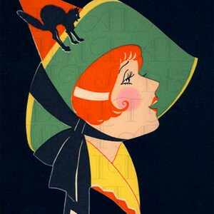 Art Deco Flapper WITCH. Vintage Digital Deco HALLOWEEN Download. Art ...