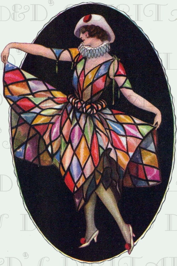 Spectacular Harlequin Dressed FLAPPER. Vintage Digital | Etsy