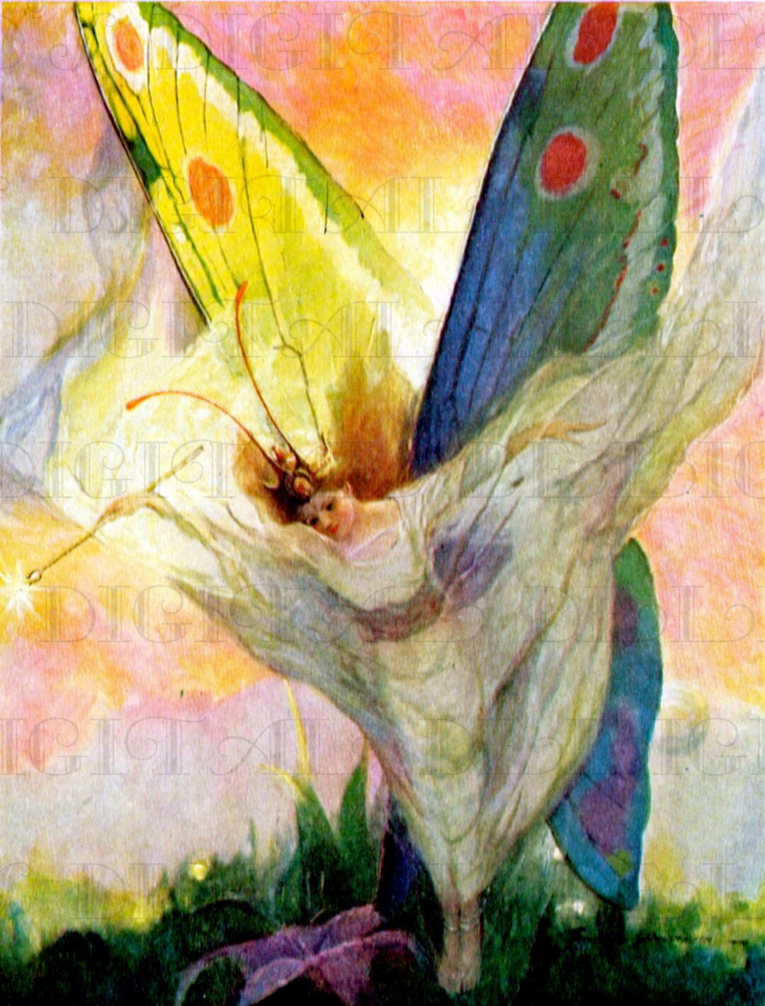 STUNNING! Gorgeous Multi-hued Fairy! Vintage Fairy Illustration. Fairy ...