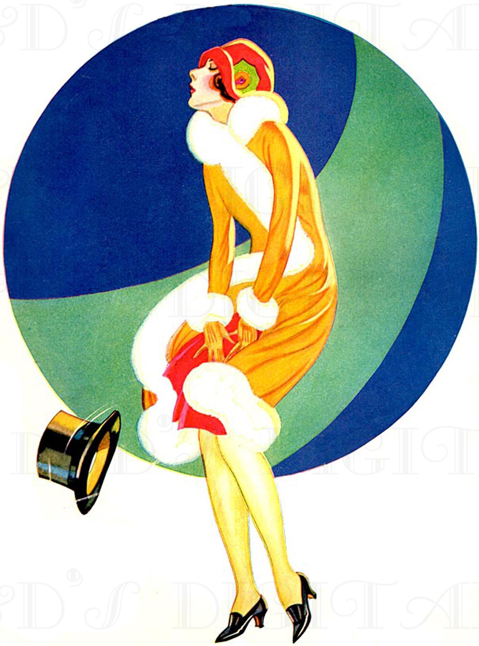 FLAPPER'S Gown Going With the Wind. Art Deco Vintage ILLUSTRATION ...