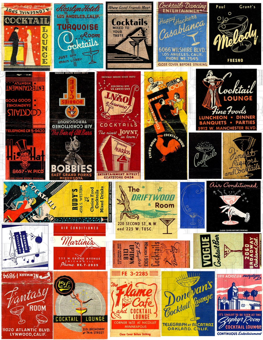 Classic MATCHBOOKS! Retro Mid-century Collage. COCKTAIL Matchbook ...