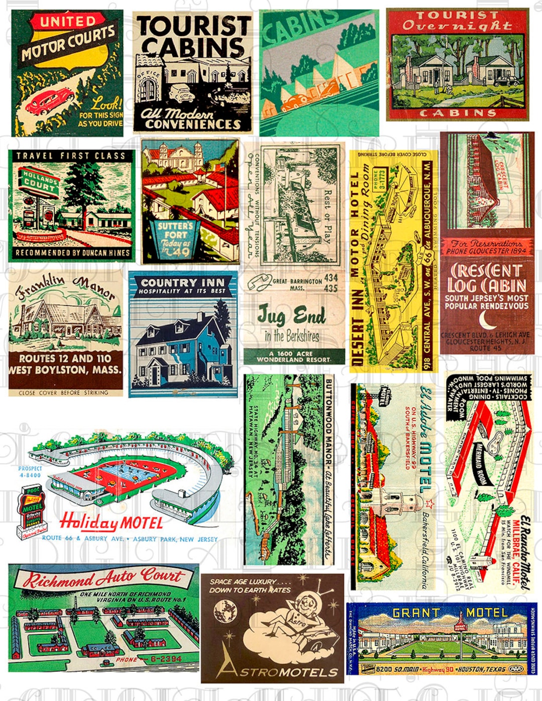 Classic MATCHBOOKS! Retro Mid-century MOTEL Clipart. Vintage DIGITAL ...