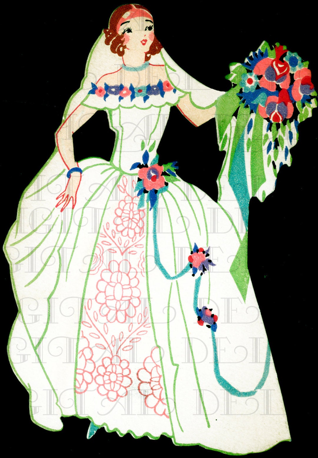 Sublime Redhead BRIDE Bridge Tally. 1920s Bride Flapper VINTAGE ...