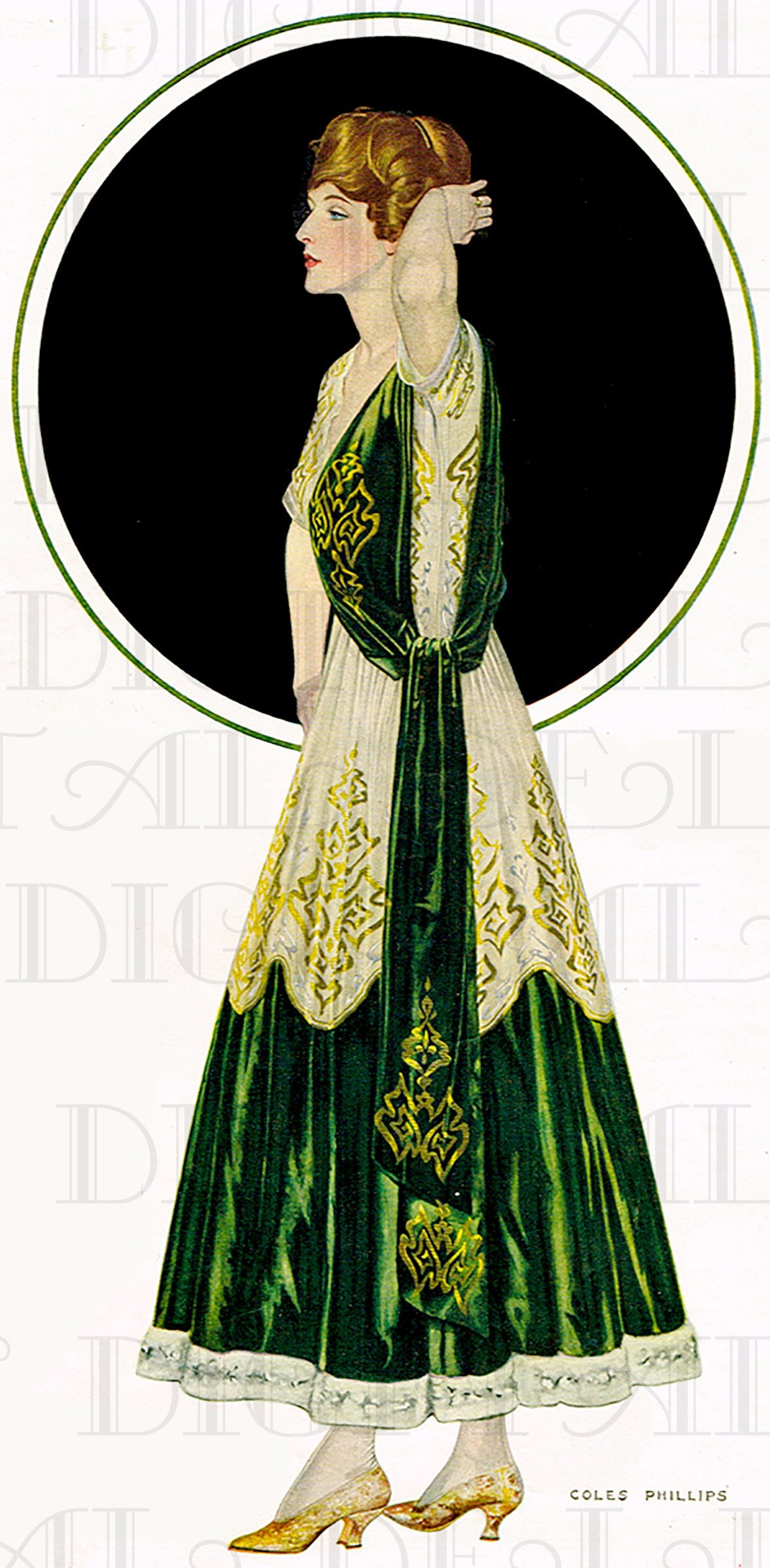 EMERALD Velvet Dress Vintage Coles Phillips Illustration. Art - Etsy