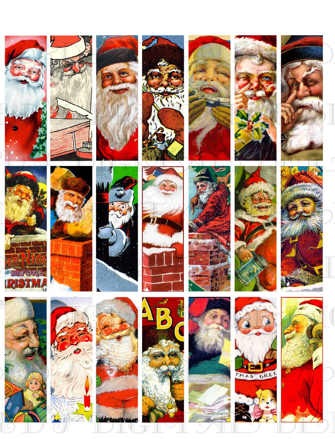 Santa Claus Printable 1 X 3 COLLAGE Digital Download. Vintage Santa ...