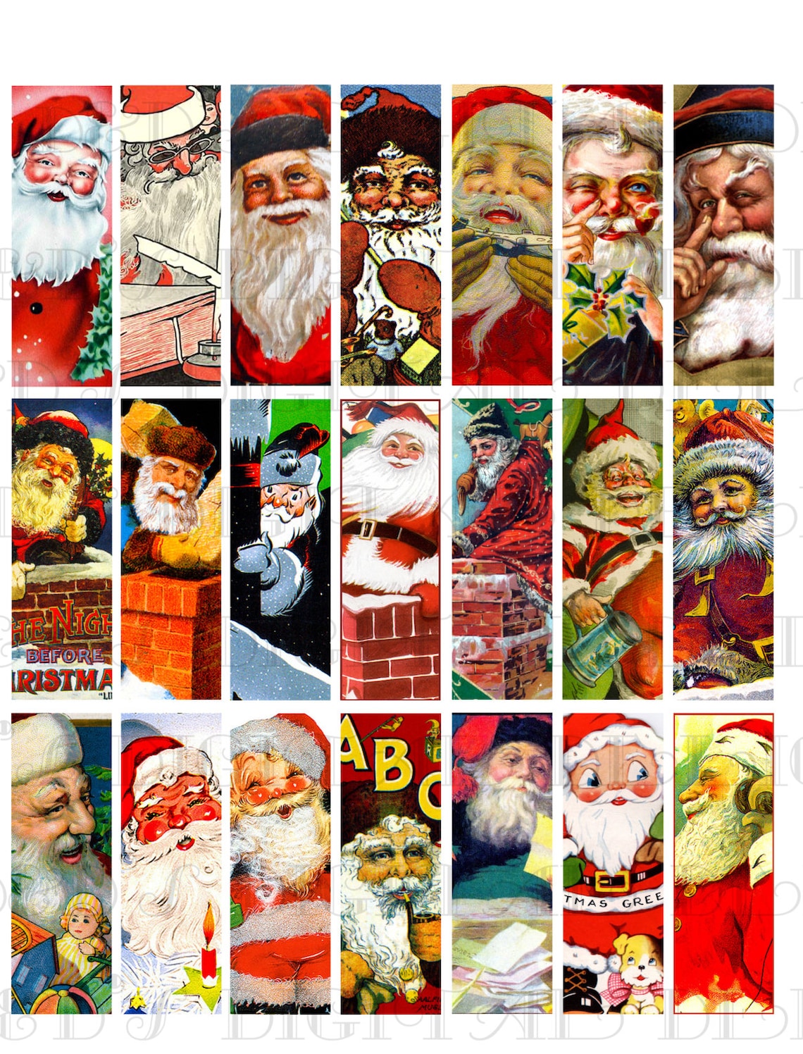 Santa Claus Printable 1 X 3 COLLAGE Digital - Etsy