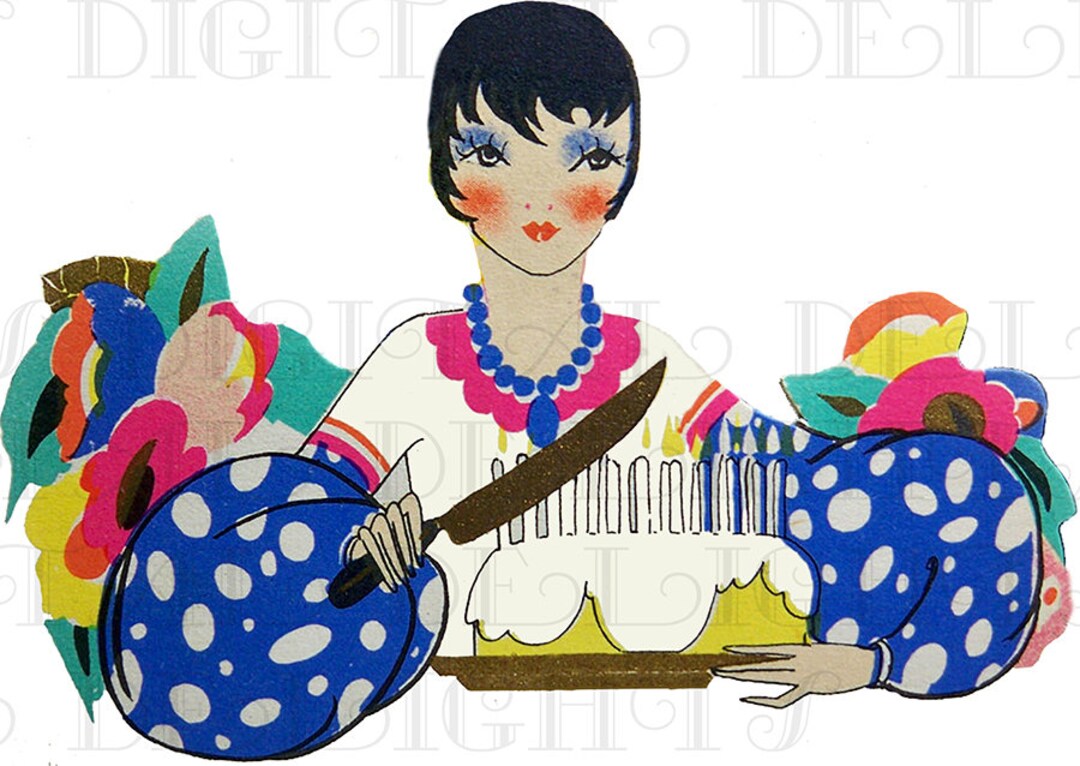 BIRTHDAY Flapper Vintage Illustration. Vintage Birthday Card DIGITAL ...