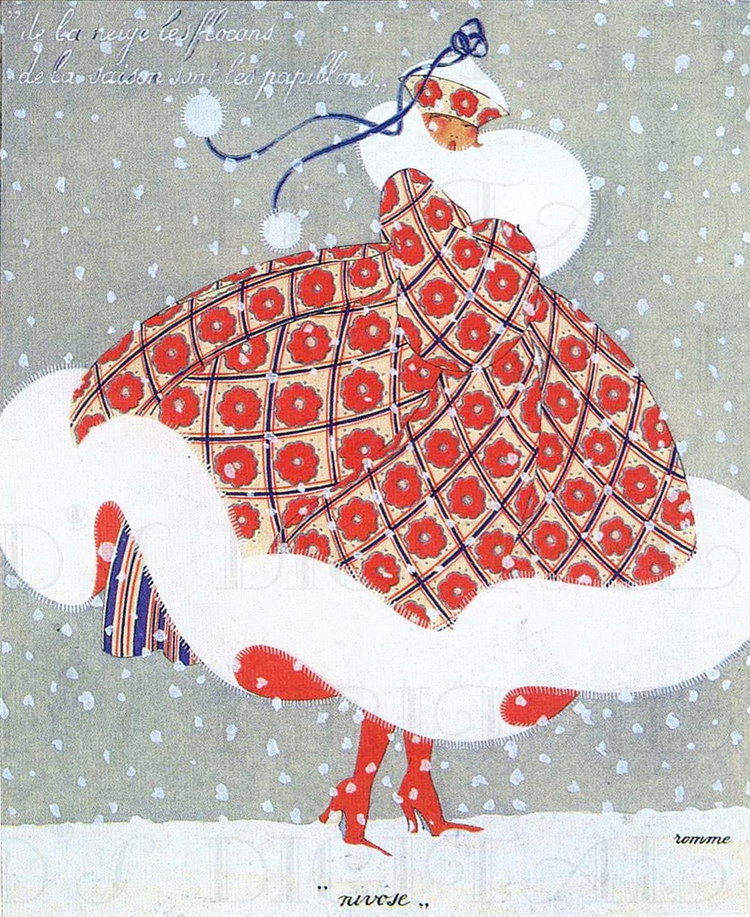 Snowy Art Deco Flapper Fashion Plate: Vintage French Illustration ...