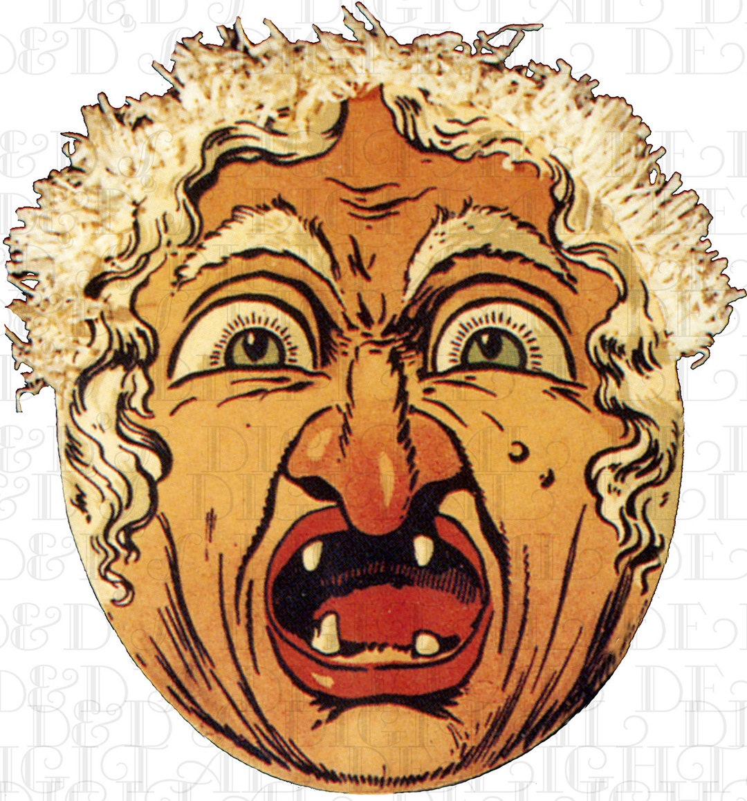 Wacky Crazy Vintage Witch Face. Vintage Halloween MASK or DIECUT ...