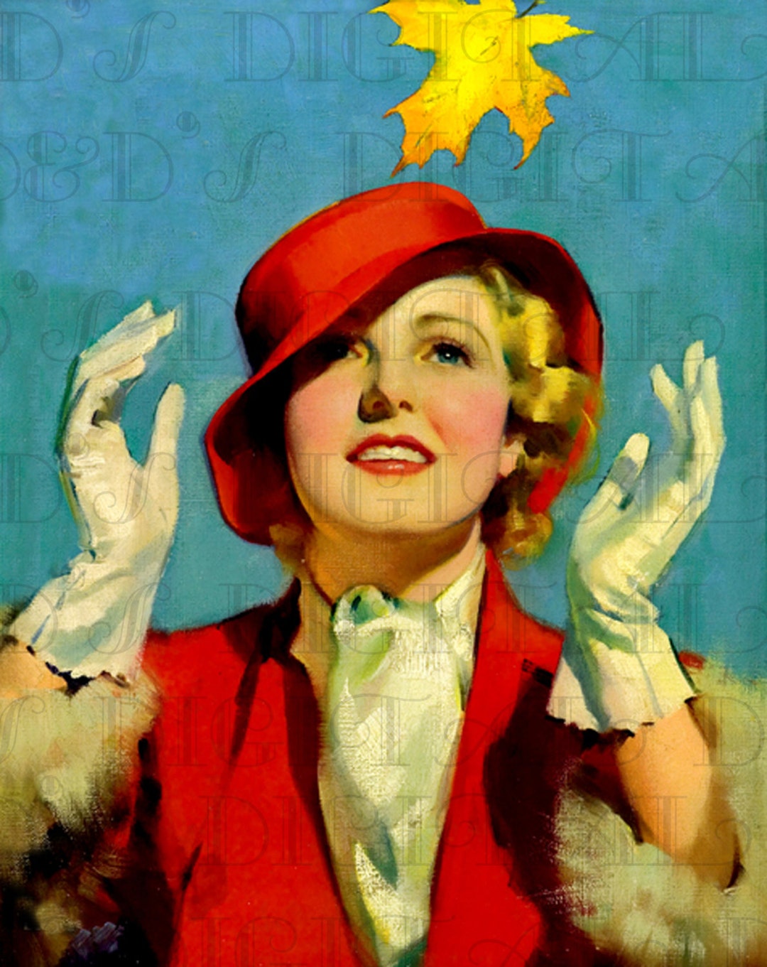 Splendid Art Deco Flapper and Fall Leaves! Vintage Digital Autumn ...