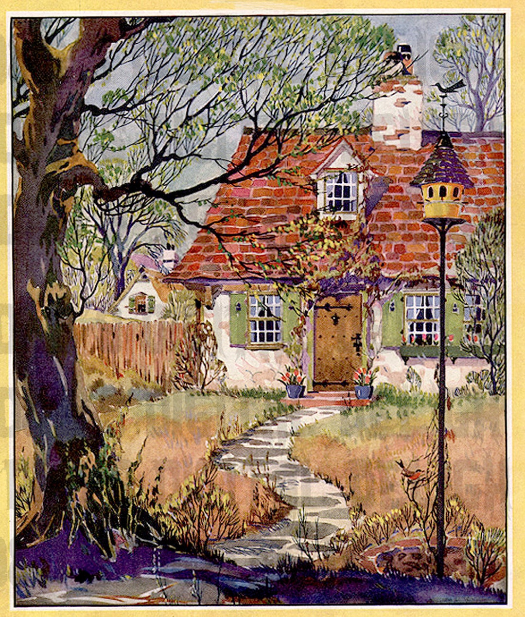 1920s Cosy COTTAGE VINTAGE ILLUSTRATION. Digital Cottage Download. - Etsy