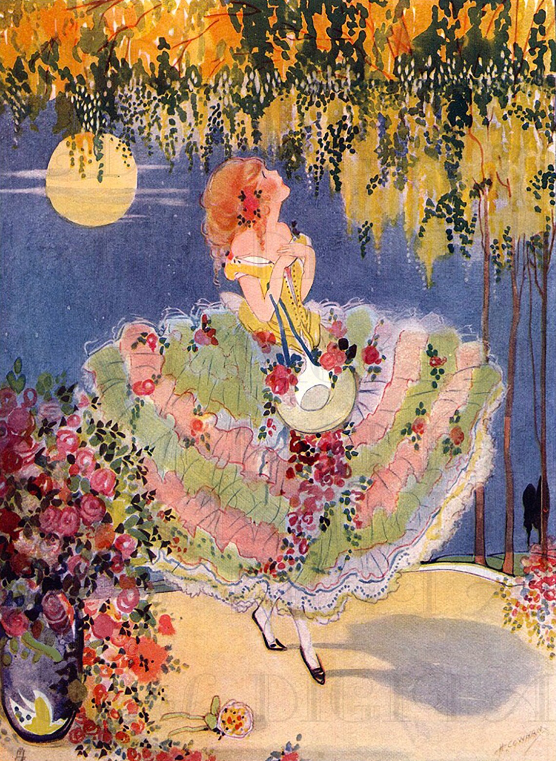 RARE Splendiferous STUNNING Lady in Moonlight Vintage Digital | Etsy