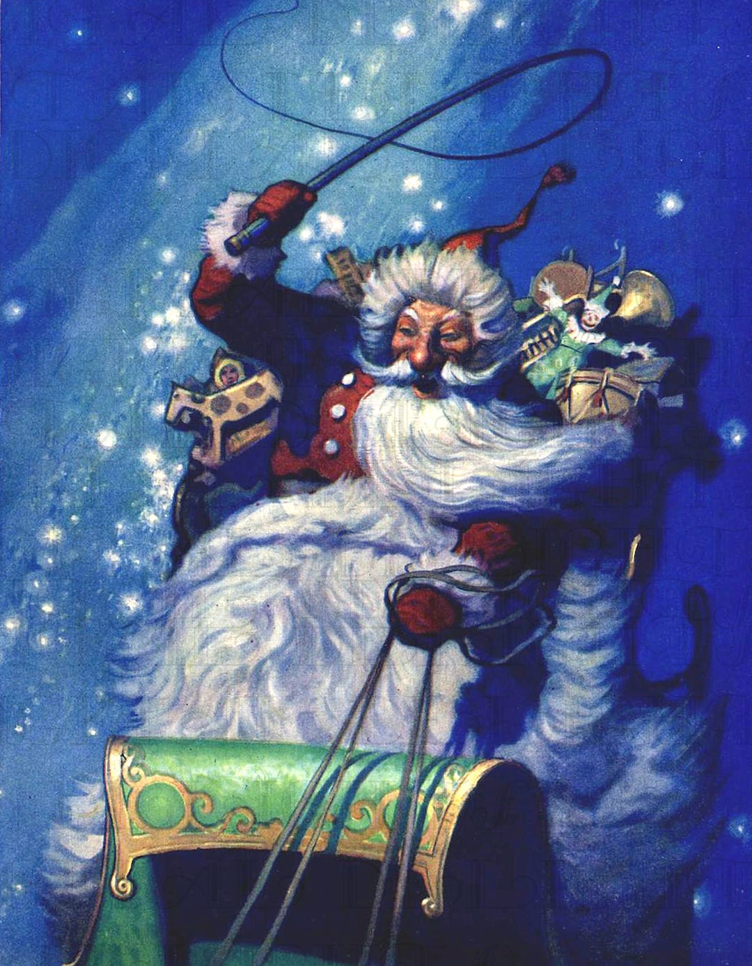 Wonderful Wild Flying SANTA! Vintage CHRISTMAS Illustration. Christmas ...