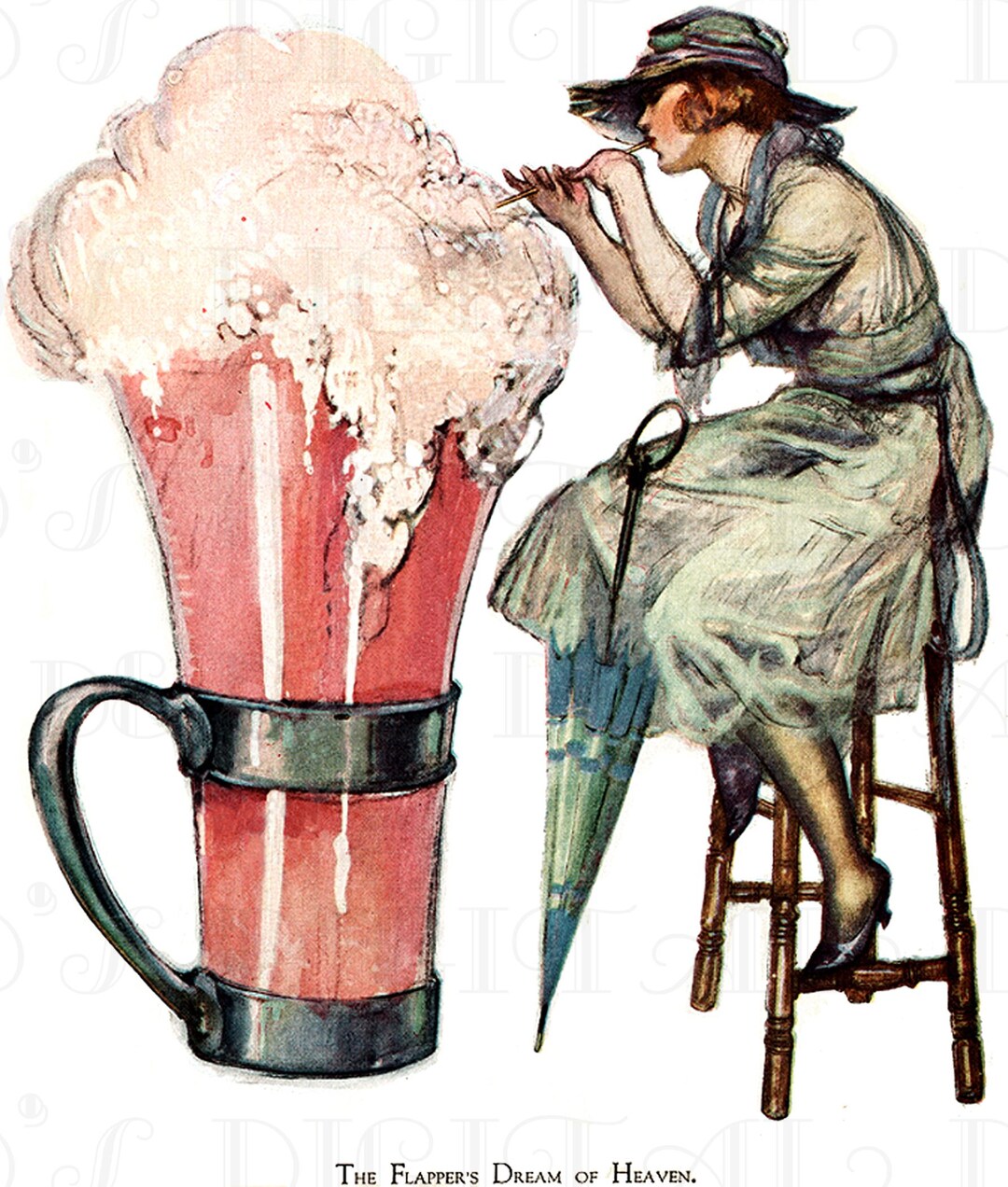 Flapper Ice Cream Vintage Illustration: 1920s Art Deco (digital ...