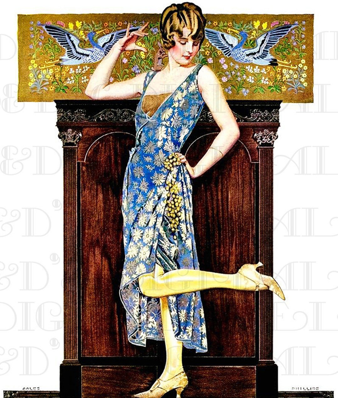 Checking Her STOCKING Seam! Art Deco Flapper VINTAGE Illustration ...